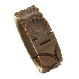 Hand Carved Vintage Bakelite Bangle, Milk Chocolate Colour